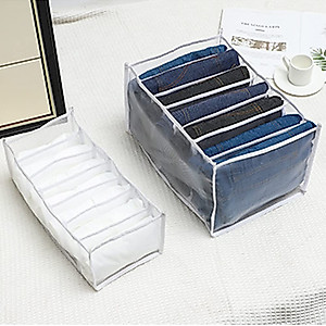 JIAANG 2Pcs Wardrobe Clothes Organizer, Jeans Compartment Storage Box Foldable Closet Drawer Organizer, Portable Storage Containers for Bedroom Dorm Room (White,Large)