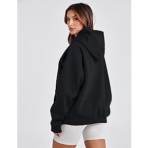 SAFRISIOR Oversized Hoodies for Women and Men Couples Fleece Basic Solid Hooded Sweatshirt Pullover Jackets Black