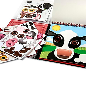 Melissa & Doug On The Go Make-a-Face Reusable Sticker Pad Travel Toy Activity Book – Farm Animals (10 Scenes, 76 Cling Stickers)