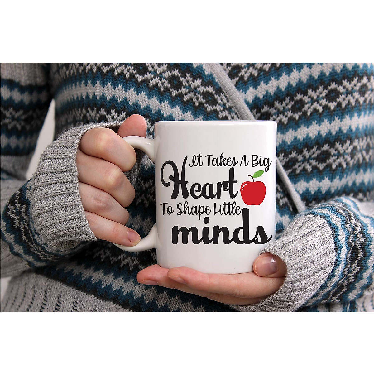 AW Fashions It Takes a Big Heart to Shape Little Minds 11oz Inspirational And Motivational Gifts for Women Teachers, Kindergarten, Pre-K, Elementary Birthday, Retirement, Appreciation Coffee Mug