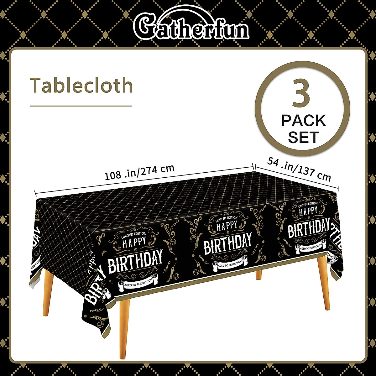 Birthday Party Supplies Disposable Tablecloth Plastic Waterproof Table Cover for 90th 80th 70th 60th 50th 40th 30th Birthday Party Decorations, 3 Pack 54X108inch