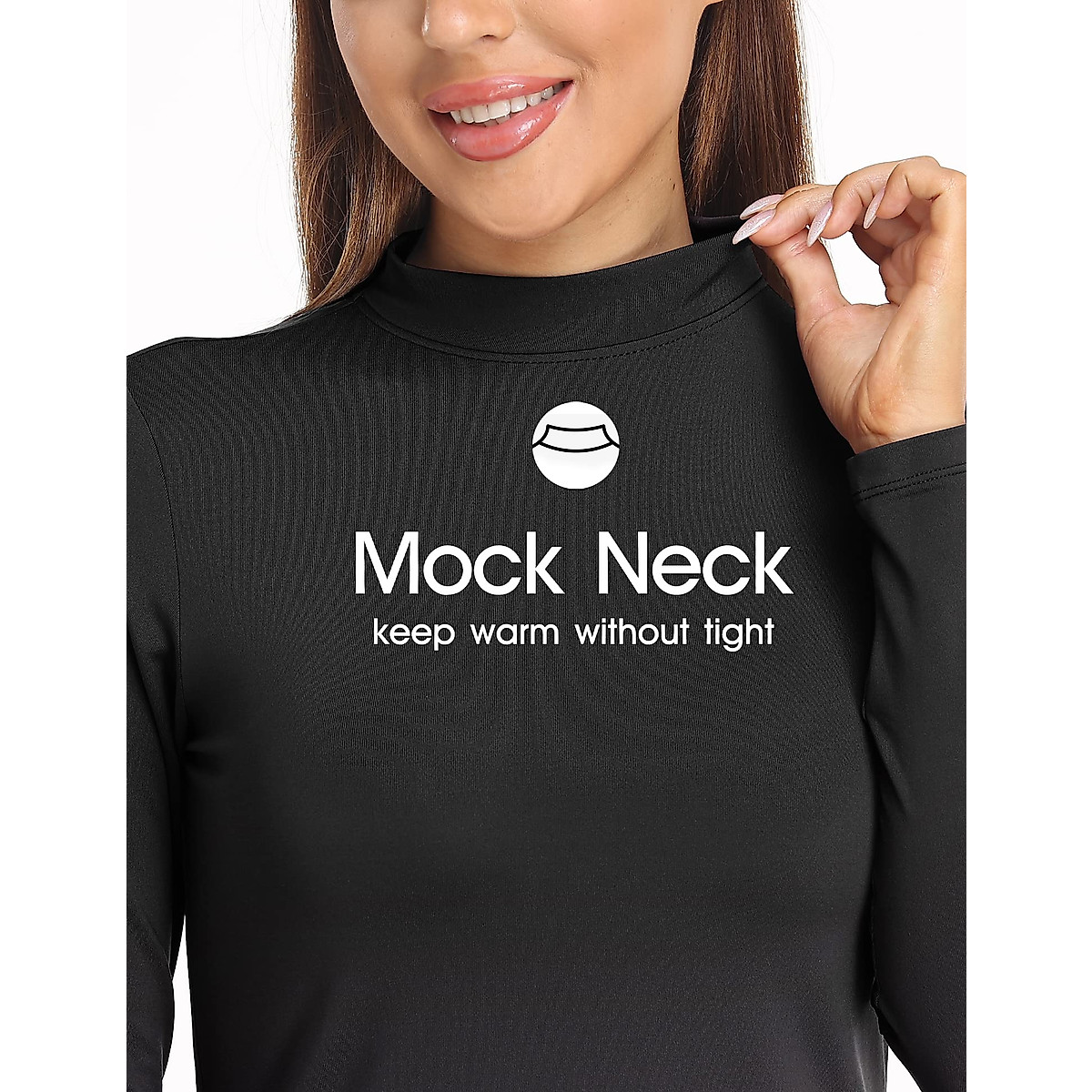 JOLLYBUYER Women's Mock Neck Thermal Underwear Winter Fleece Ultra-Soft Warm Base Layer Set Black