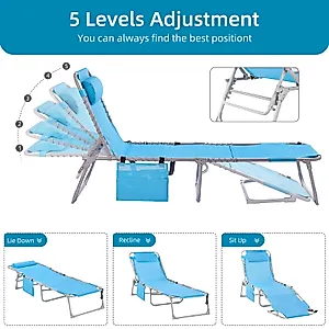 Tanning Chair for Adults with Face Hole - Versatile, Folding Chaise Lounge Chair for Outside Pool, Beach, Sunbathing and Reading on Stomach - Heavy Duty, Foldable Laying Out Chair for Tanning (Blue)