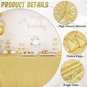 Trlyc 55"X55" Seamless Gold Sequin Tablecloth Sparkly Shimmer Decoraiton Tablecloth Overlay for Weeding Party