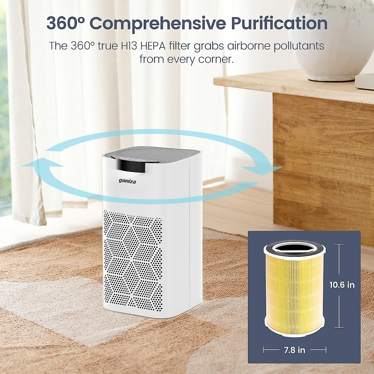 2 Packs Genuine Ganiza G200S/G200 Air Purifier Pet A11ergy Filter, 3-in-1 True H13 HEPA and Activated Carbon Air Filter for Pet Dander, Hair, Pollen, Dust, Pet Odor, G200S/G200-RF