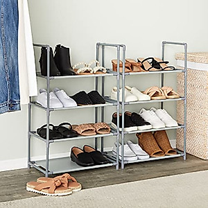 Juvale 2 Pack Gray 4-Tier Narrow Shoe Rack for Entryway, Metal Free Standing Shelf Organizer for Closet (17 x 11 x 30 In)