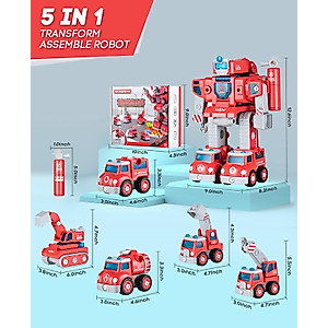 BROADREAM Toys for 3 4 5 6 7 8 Years Old Boys, Take Apart Robot Construction Vehicles Transform Robot Toys Cars for Kids, Birthday Trucks Gifts Toys for Toddlers, 5 in 1