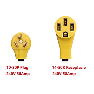 ONETAK NEMA 10-30P to 14-50R 240V 30 Amp 3 Prong Dryer Male Plug to 4 Prong Generator Female Outlet Receptacle EV Charger Compatible Tesla Gen 2 Power Cord Adapter