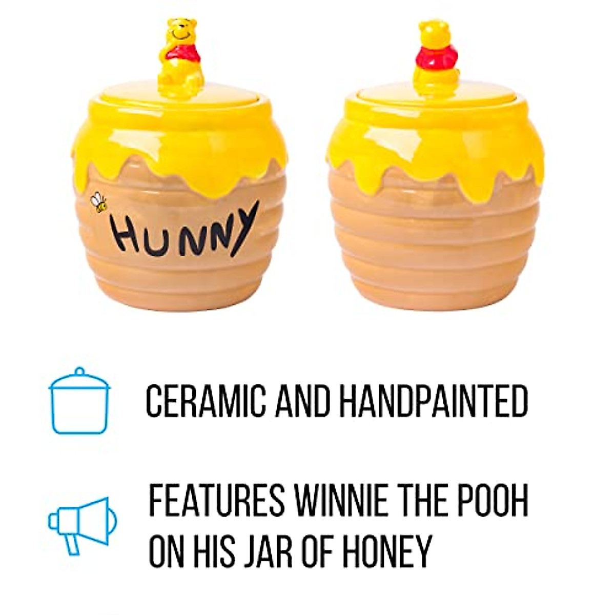 Silver Buffalo Disney Winnie the Pooh Honey "Hunny" Pot Sculpted 3D Hand Painted Ceramic Snack Cookie Jar (Small)