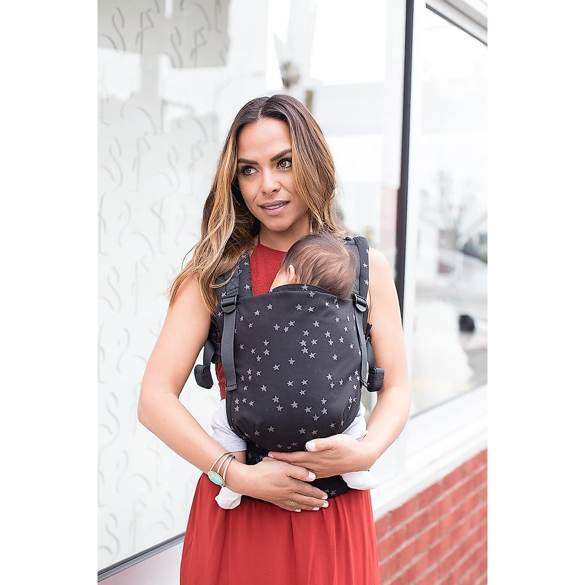 Baby Tula Discover Free-to-Grow Baby Carrier, Adjustable Newborn to Toddler Carrier, Ergonomic and Multiple Positions for 7 - 45 pounds, Black with Gray Stars