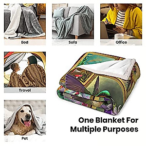 Hummingbird Blanket Summer Blanket Queen Spring Fleece Blanket Huming Birds Throw Blanket Lightweight Blanket Gift Plush Fleece Blanket Hummingbird Themed Gifts for 4TH July Girls Women Bird Lover