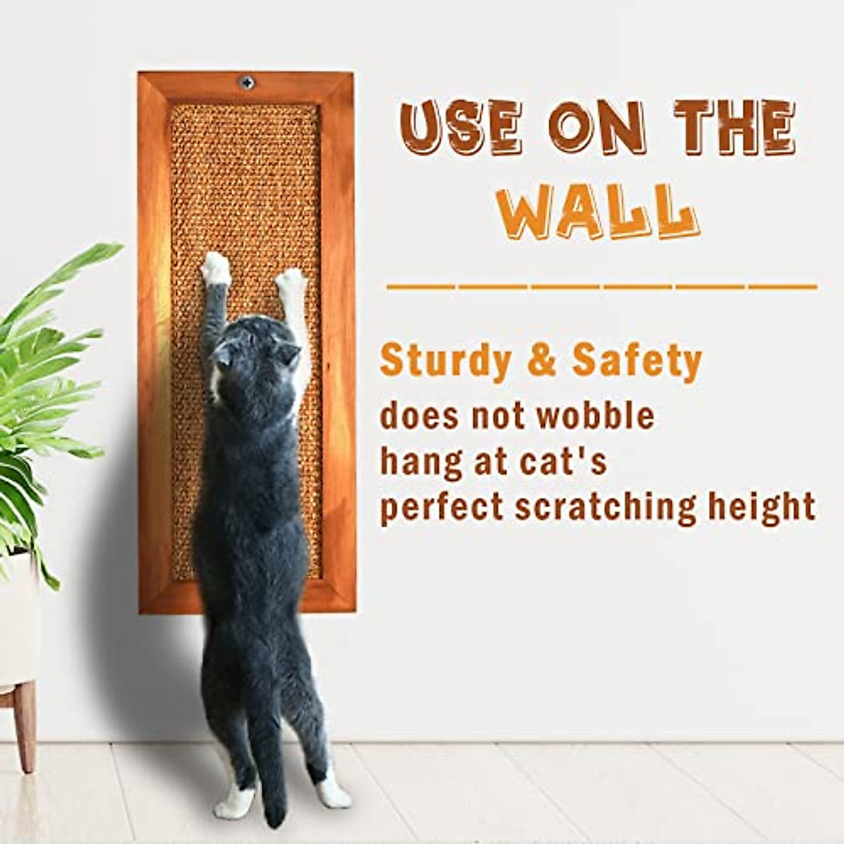 LSAIFATER Cat Scratching Post, Wooden Sisal Cat Wall Scratcher, Floor or Wall Mounted Vertical Cat Scratch Pad for Indoor Cats Adults or Kittens, Cat Wall Furniture Protector