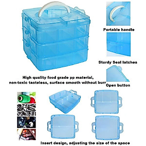 RainbowBaby 3-Tier Stackable Storage Box Organizer, 18 Adjustable Compartments, Small Plastic Craft Case Container Bins for Sewing Accessories, Jewelry Beads Arts and Crafts Beauty Supplies (Pink)