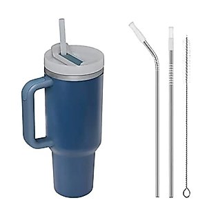 40 oz Tumbler With Handle and Straw Lid Stainless Steel Insulated Tumblers Travel Mug for Hot and Cold Beverages Thermos Travel Coffee Mug for both men and women Denim Blue