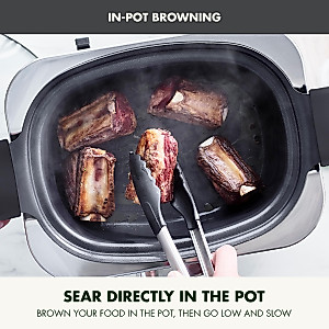 GreenPan Elite 8-in-1 Programmable 6QT Electric Slow Cooker, Dishwasher Safe Lid & Removable Crock, PFAS-Free Healthy Ceramic Nonstick Multi-Cooker, Sear,Sauté/Brown,Steam Basket,Roast, Graphite