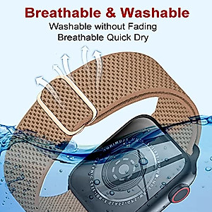3 Pack Stretchy Nylon Band Compatible with Apple Watch Band 38mm 40mm 41mm for Women Men, Adjustable Sport Solo Loop Elastic Strap for iWatch Series 7/6/5/4/3/2/1/SE, Black/White/Brown