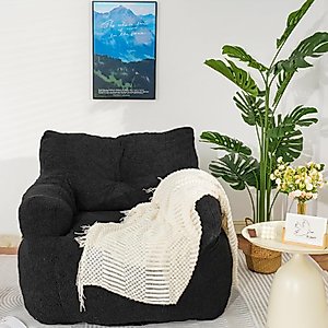 Recaceik Giant Beanbag Chair, Huge Fluffy Faux Fur Bean Bag Lazy Sofa with Filler, Ultra Soft Bean Bag Chair for Adults, Comfy Cozy Beanbag Chair with Memory Foam for Living Room, Dorm(Black)