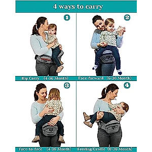 FLEEROSE - CPC-Certified Hip Seat Baby Carrier - New Ergonomic Bench Design, Multiple Pockets & Lumbar Support & Breathable Materials for Newborns & Toddlers, All Seasons & 4 Positions (Carrier, Grey)