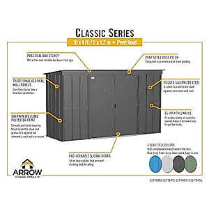 Arrow Classic Steel Storage Shed, 10x4, Flute Grey
