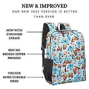 Fenrici Kids Backpack and Lunchbox Bundle for Girls, Boys, Teens (Green Butterfly)