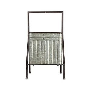 Farmhouse Galvanized Metal Storage Bucket on Stand with Handle, Distressed Silver