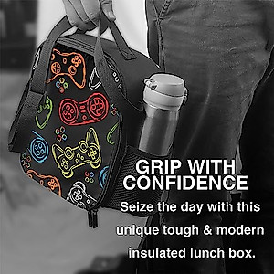 Wiqodme Colorful Joystick Game Controller Lunch Bag Insulated Lunch Box with Adjustable Shoulder Strap for Women Men Reusable Lunch Cooler Bag for Office Picnic