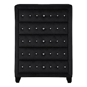 Galaxy Home Furnishings Sophia Crystal Tufted Chest Finished with Velvet Fabric/Wood in Black