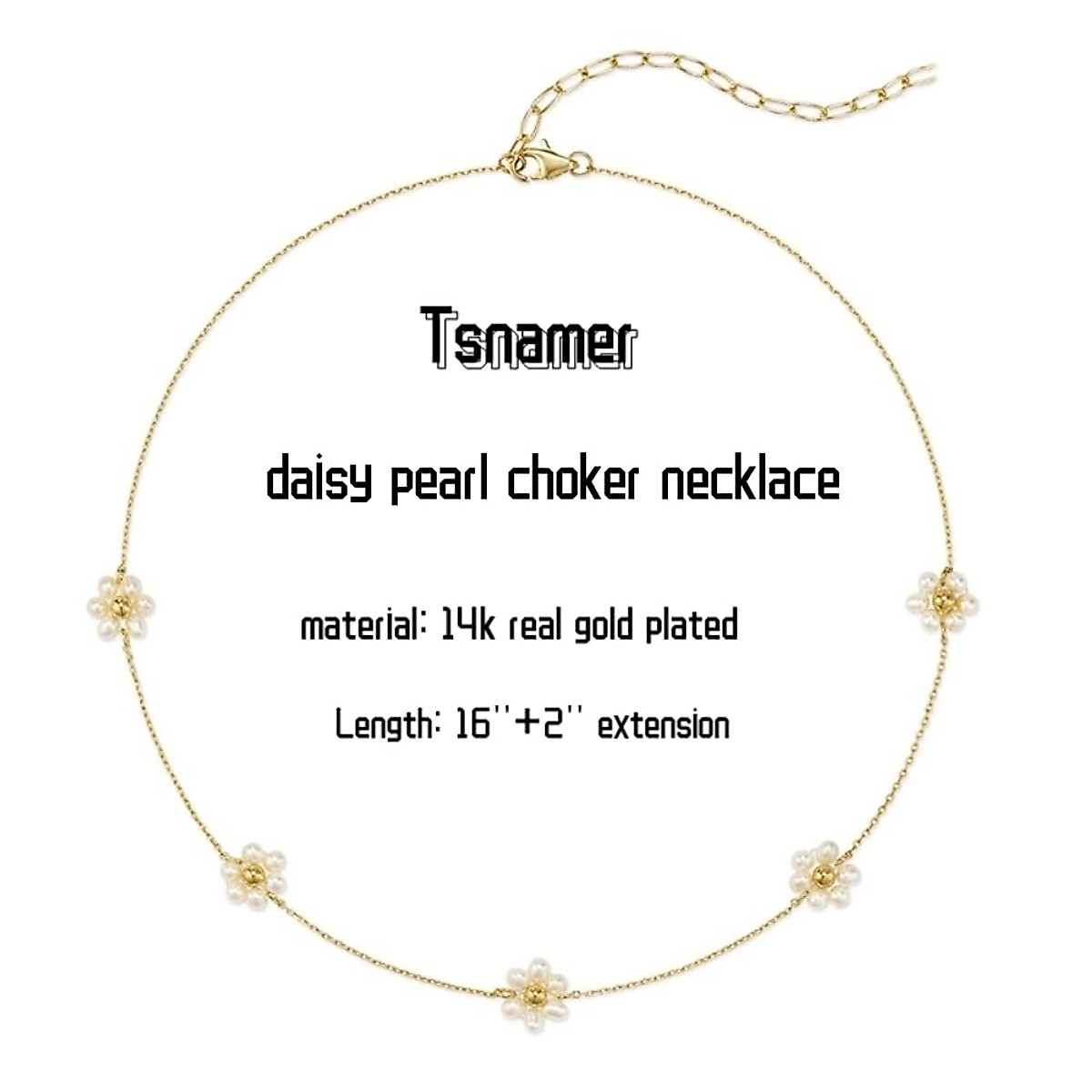 Daisy Flower Choker Necklace 14K Gold Plated Beaded Pearl Choker Necklace for Women Jewelry Gifts