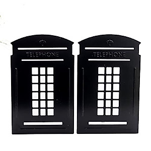 Bookends Bookends Metal Telephone Booth Modeling Simplicity Tabletop Heavy Duty Bookstand Supports Organizer Bookends Affordable bookends ( Color : Black )