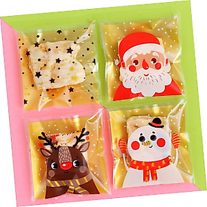 Cabilock 400pcs Baking Plastic Self-adhesive Bag Self Adhesive Biscuit Bag Christmas Treat Bags Cookie Gift Bags Plastic Packaging Bags Bake Bag Candy Bag Cookie Bag Elder or Baking Bag Red