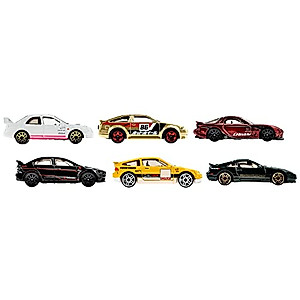 Hot Wheels Japanese Multipacks of 6 Toy Cars, 1:64 Scale, Authentic Decos, Popular Castings, Rolling Wheels, Gift for Kids 3 Years Old & Up & Collectors