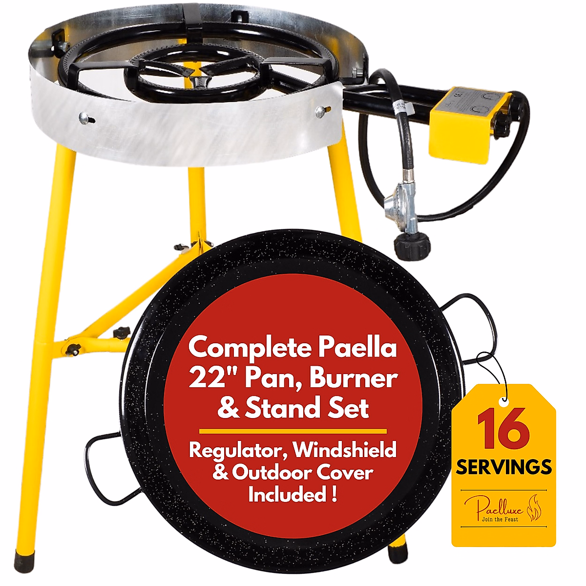 Complete Paella Pan Burner & Stand Set - Double Propane Burners 22 Inch Pan Set - Outdoor Gas Stove - Portable Cooking - Burner Table Top Burners - Camping Grill Backyard