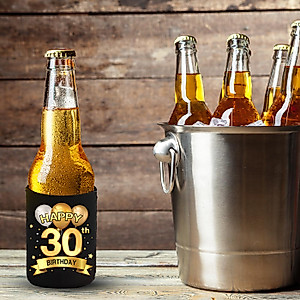 Greatingreat 30th Birthday Can Cooler Sleeves Pack of 12-30th Anniversary Decorations- Vintage 1994-30th Birthday Party Supplies - Black and Gold Thirtieth Birthday Cup Coolers