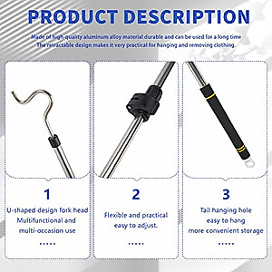 Greeily Clothes Hanger Reaching Hook Telescopic Adjustment it is Light and can Extend from 37" to 65" with 4.7 "Hook and Sponge Handle.Multifunctional Hook Rod for Hanging Lights, Clothing.