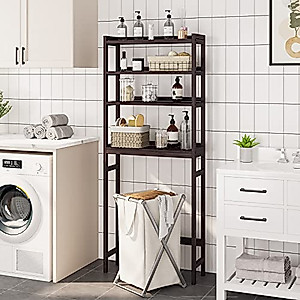 HOOBRO Over Toilet Bathroom Organizer, 4 Tier Bamboo Over The Toilet Storage Shelf, 23.6" L x 9.4" W x 65.7" H, Space-Saving, Stable, Easy Assembly, for Bathroom, Laundry, Restroom, Brown BR04TS01