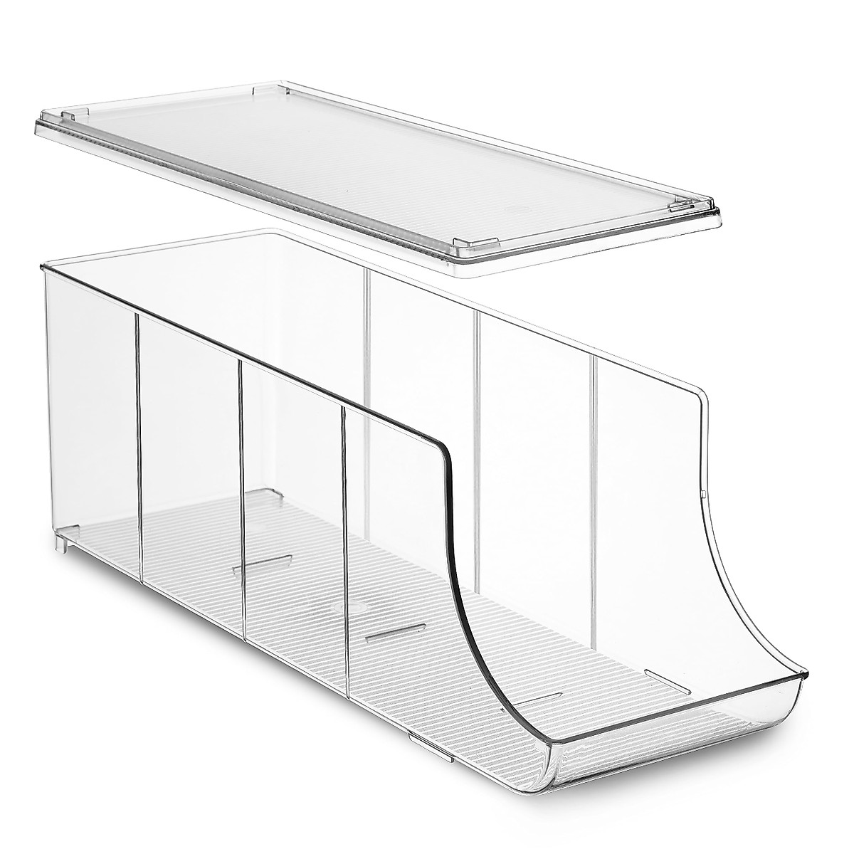 Set of 2 Stackable Refrigerator Organizer Bins Pop Soda Can Dispenser Beverage Holder for Fridge, Freezer, Kitchen, Countertops, Cabinets - Clear Plastic Canned Food Pantry Storage Rack Holds 12 Cans