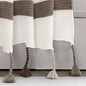 Lush Decor Boho Knitted Braided Tassel Throw Blanket, 60" x 50", Neutral