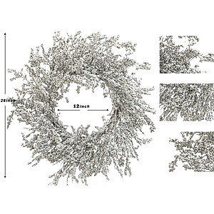 26 Inch Winter Front Door Wreath Silver Berry Wreath Winter Christmas Wreath with Silver Metallic Berry on Farmhouse Grapevine for Festival Celebration Front Door Wall Window Decoration Home Décor