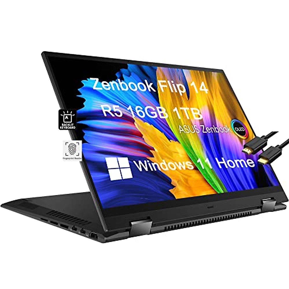 ASUS Zenbook Flip 14" 2.8K OLED 2-in-1 Touchscreen (16GB RAM, 1TB SSD, AMD 6-Core Ryzen 5 5600H (Beats i7-1165G7)) Business Convertible Laptop, Backlit, Fingerprint, IST HDMI, Win 11 Home, UN5401QA