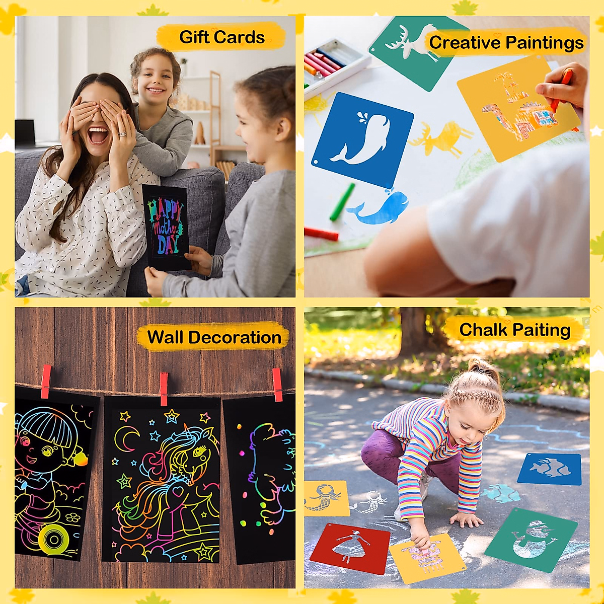 20 PCS Sturdy Stencils for Kids, 8 Inch Kids Stencils with 5 Pcs Scratch Paper for Painting to Imaginative Children's Stories, Learning Tools for Toddlers and Preschooler