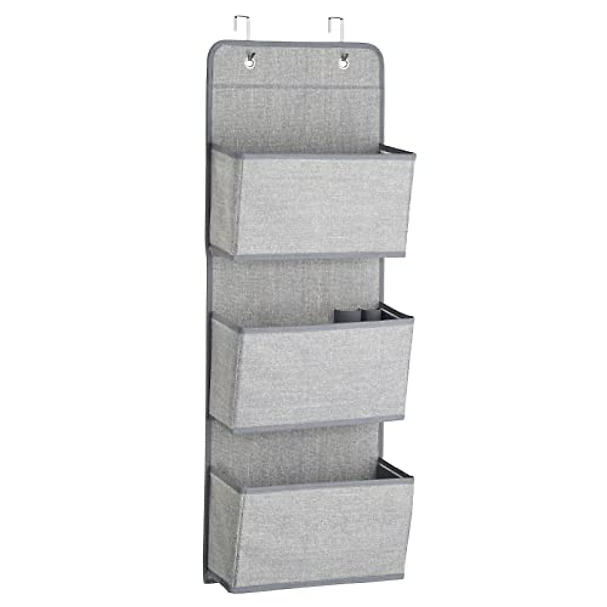 mDesign Fabric Hanging Organizers for Over the Door Storage In Bedroom/Hallway Closets, 3 Pocket Organizer Caddy, Hooks for Linens, Clothing, Accessories, Lido Collection, Textured Print, 2 Pack, Gray