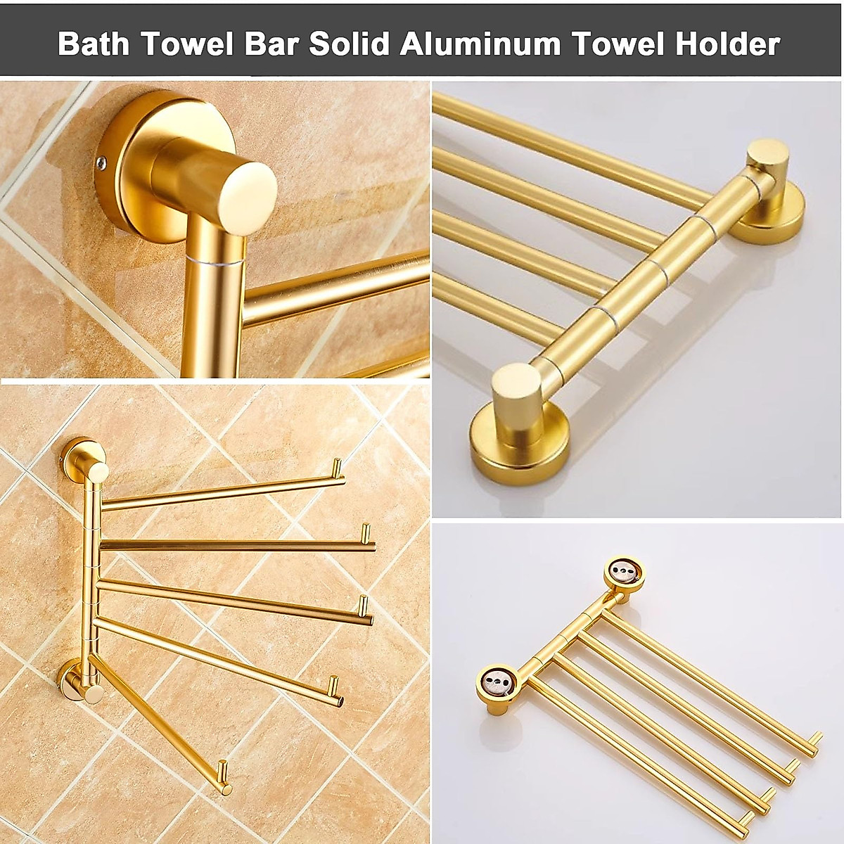 Swivel Gold Bathroom Towel Holder,Swing Out Towel Racks for Bathroom Kitchen,Wall Mount Drying Racks for Laundry,Rustproof Solid Aluminium Towel Hanger Storage Organizer Space Saving Towel Rails