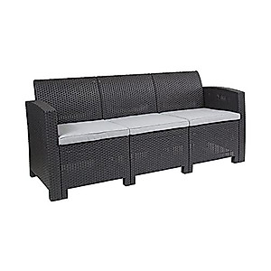 Flash Furniture Seneca Dark Gray Faux Rattan Sofa with All-Weather Seneca Light Gray Cushions