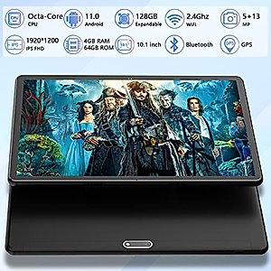 Tablet 10.1 inch Android 11 Tablet 2023 Latest Update Octa-Core Processor with 64GB Storage, Dual 13MP+5MP Camera, WiFi, Bluetooth, GPS, 128GB Expand Support, IPS Full HD Display (Black)