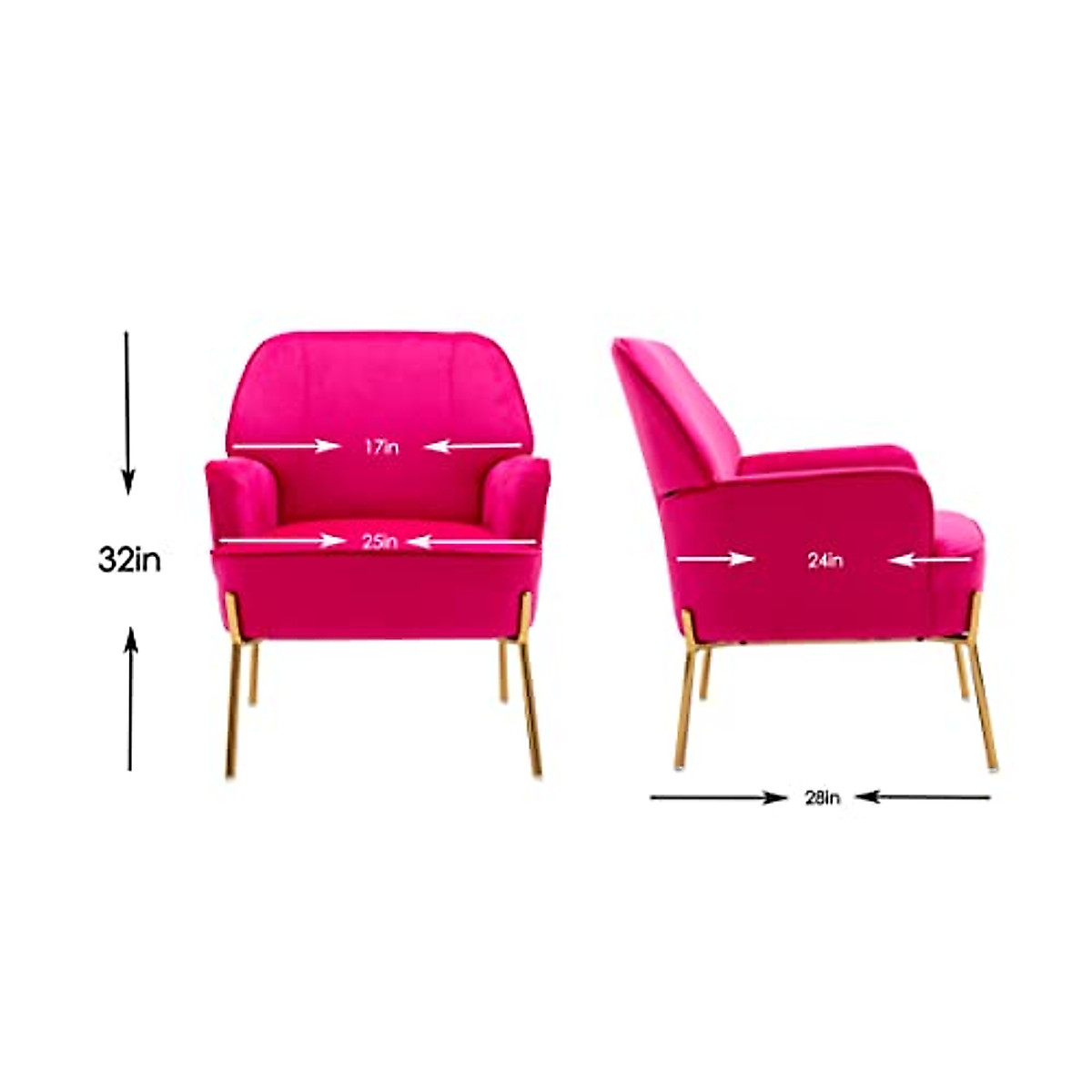 ZOBIDO Comfy Velvet Accent Chair with Glam Metal Legs for Dining Room Bedroom Living Room Beauty(Rose red)