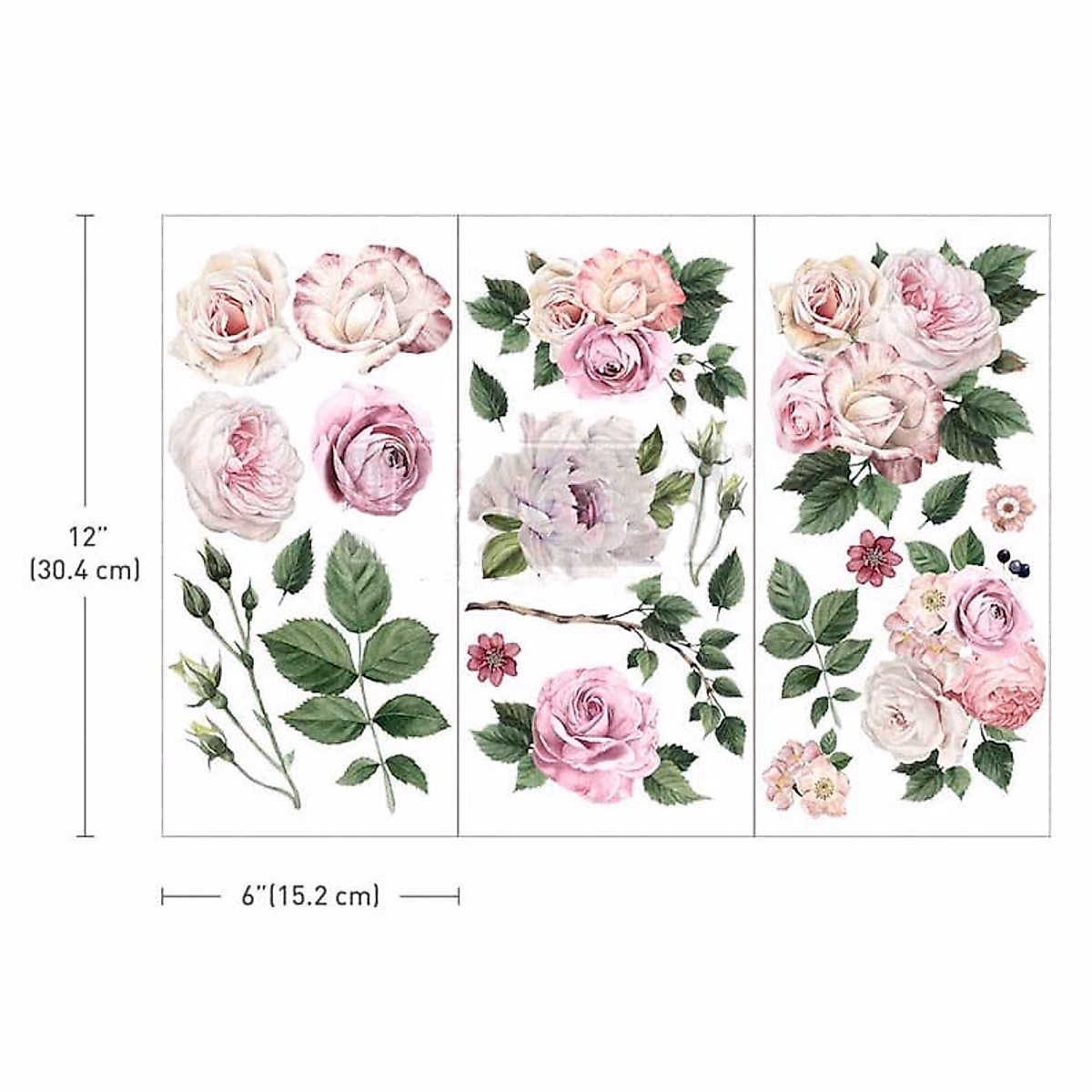 Delicate Roses Rub On Transfer Cute, Beautiful Home Decor Transfers Redesign with Prima, Cute Furniture and Craft Decals, Includes 3 Sheets (3 Unique Designs)