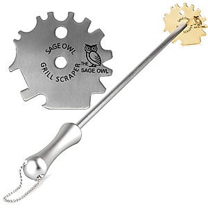Universal Brass Grill Scraper with Handle, and an Additional Universal Stainless Steel Grill Scraper Combo - Stocking Stuffers for Mom