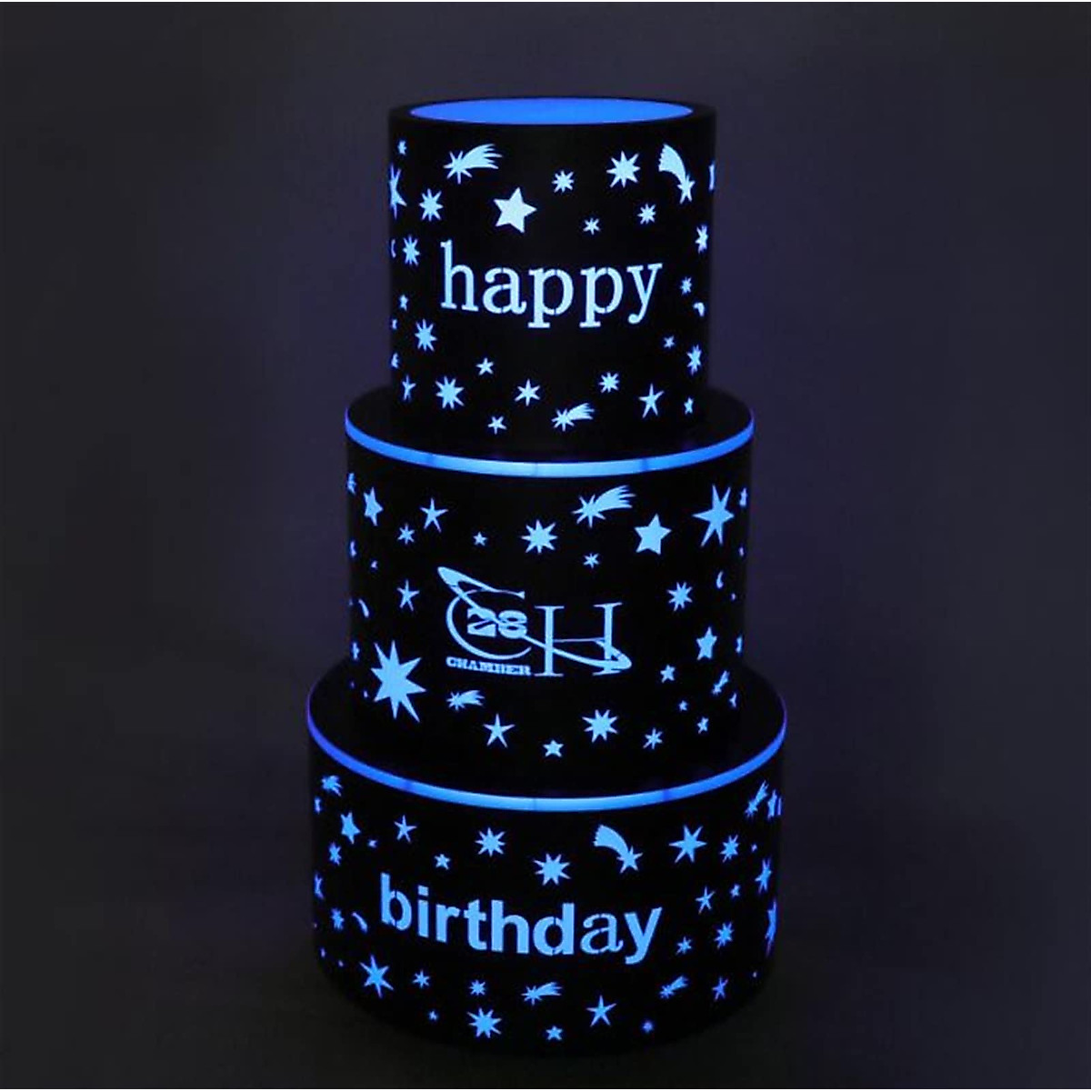 Birthday Cake Three-Tier Champagne Sparklers Bottle Wine Rack Atmosphere Props，Glow Custom Logo Rechargeable Color Flashing，Nightclub Disco Party (Color : RGB, Size : 105 * 60cm)