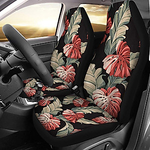 Dreaweet Women Girls Classic Car Seat Covers 2 pcs Front Seat Cover Full Set with Banana Leaves Printed Car Seat Protector Bag