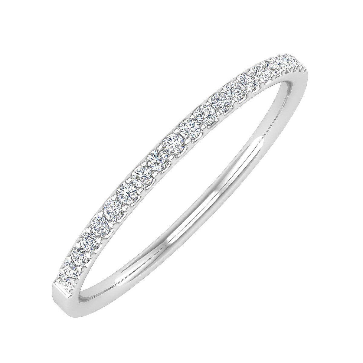 FINEROCK 1/10 Carat (ctw) 10K White Gold Diamond Ladies Wedding Anniversary Stackable Ring - (Ring Size 7.75)